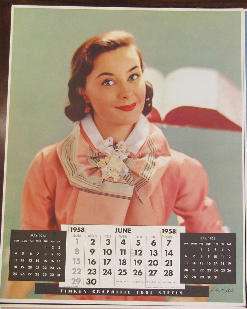 1958 Advertising Calendar Poster Set of 11 - 1950s Retro Woman ...