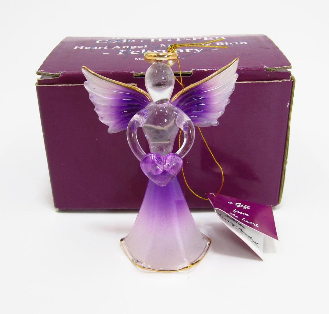 Blown Glass Angel Holding Heart Hanging Ornament Amethyst February ...
