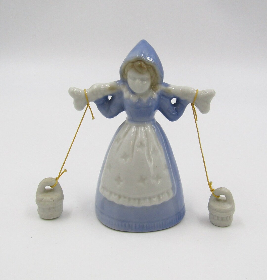 Ceramic Bell Blue White Dutch Girl Holding Buckets That Ring the Bell ...