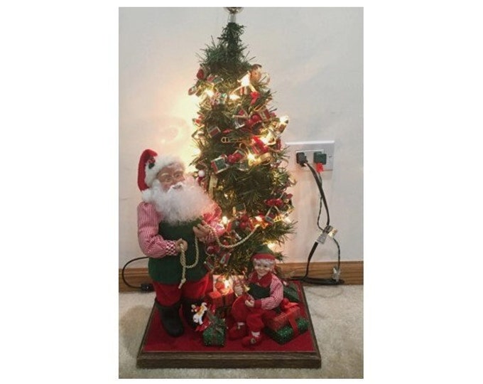 Vintage Animated Musical Lighted Christmas Santa Trimming Tree With Elf ...