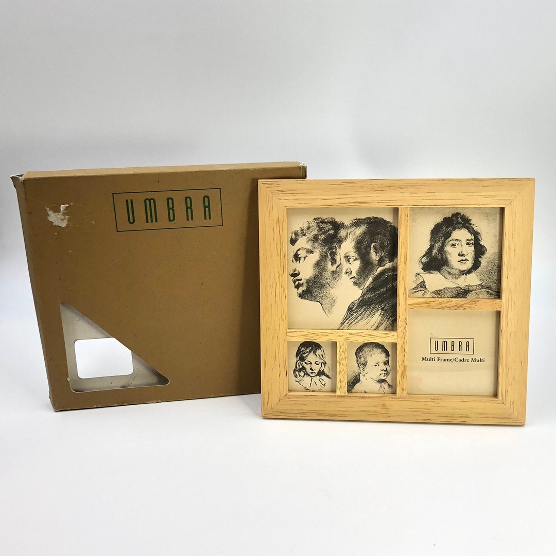 Multi Photo Frame 5 Slot Square Vintage NOS Real Natural Finish Wood ...