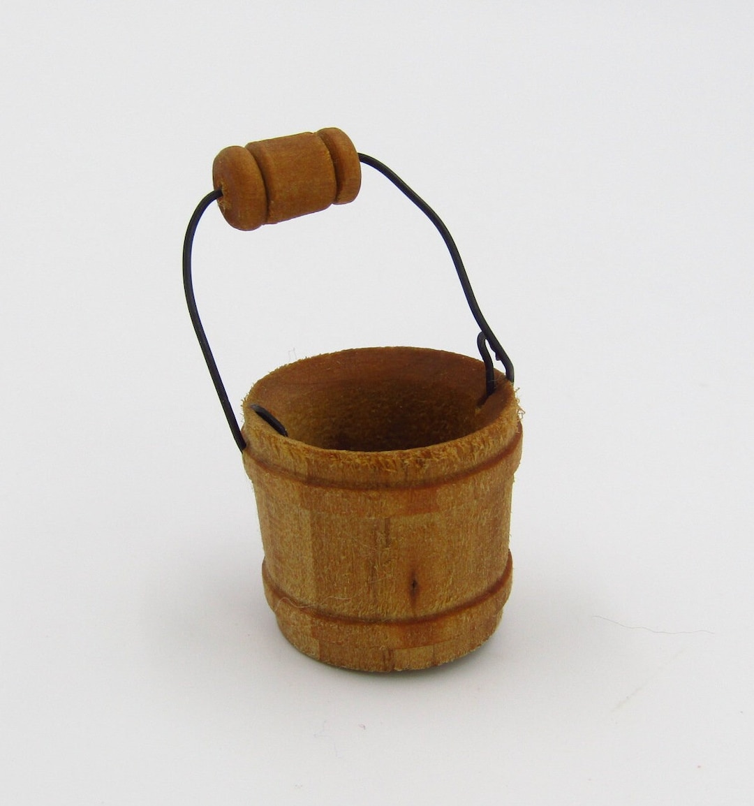 Vintage Miniature Rustic Wooden Pail Bucket With Handle 1" Dollhouse ...