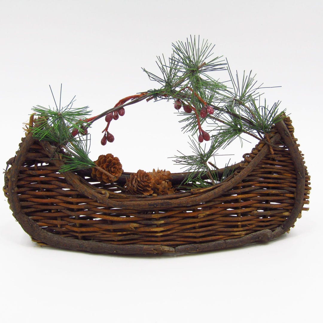Woven Twig Wood Canoe 12 Inch Centerpiece Vintage Rustic Holiday Table ...