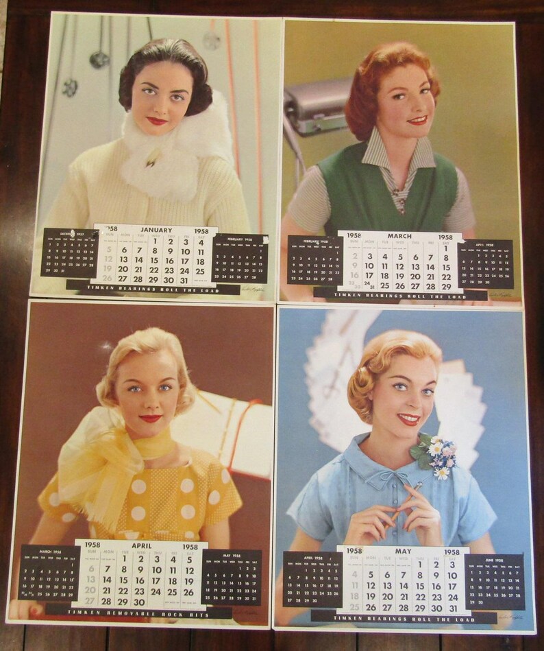1958 Advertising Calendar Poster Set of 11 - 1950s Retro Woman ...