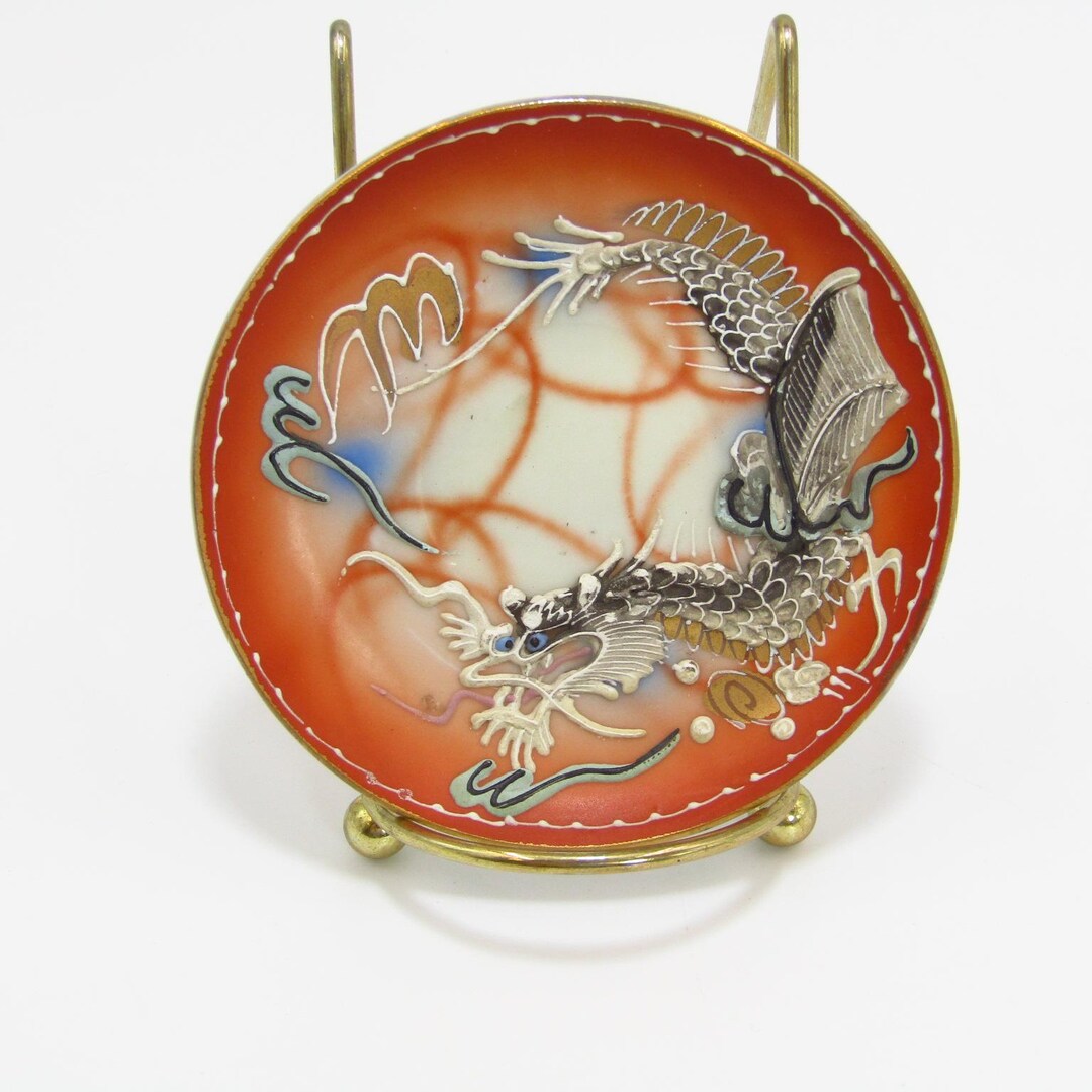 Japanese Dragonware Porcelain Saucer 4" Orange Relief Raised Design ...