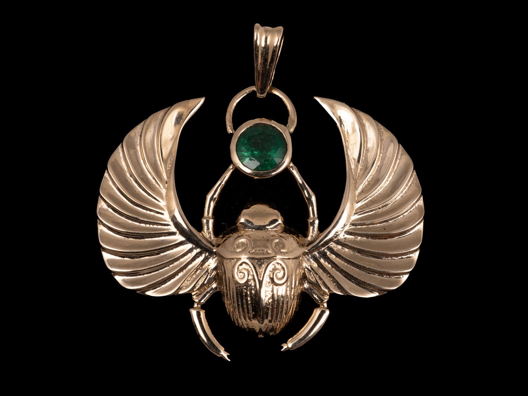 18k Gold Egyptian Revival Emerald Scarab Beetle Pendant 14 K - Etsy