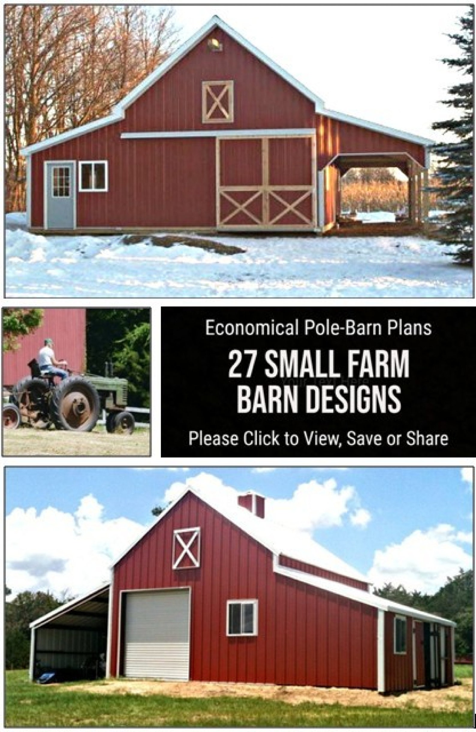 Small Farm Barn Plans - 27 Layouts - Lofts - Complete Pole-barn ...