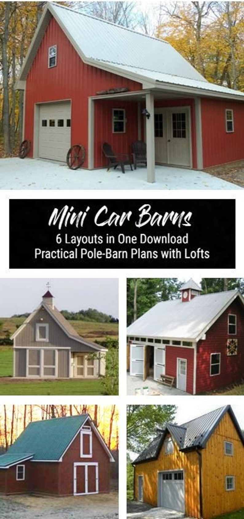 Mini Car-barn Plans Lofts 6 Layouts Economical Pole-barn Construction ...