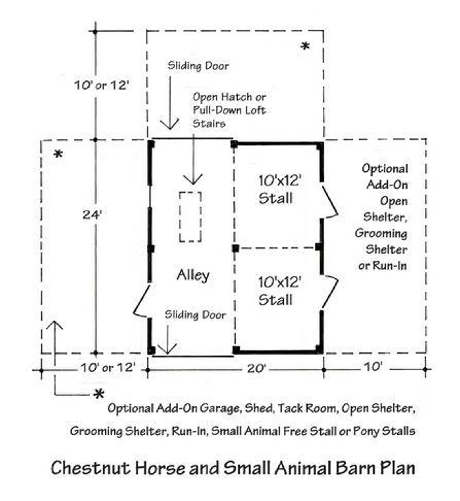 Small Horse Barn Plans - 17 Layouts - Lofts - Complete Pole-barn ...