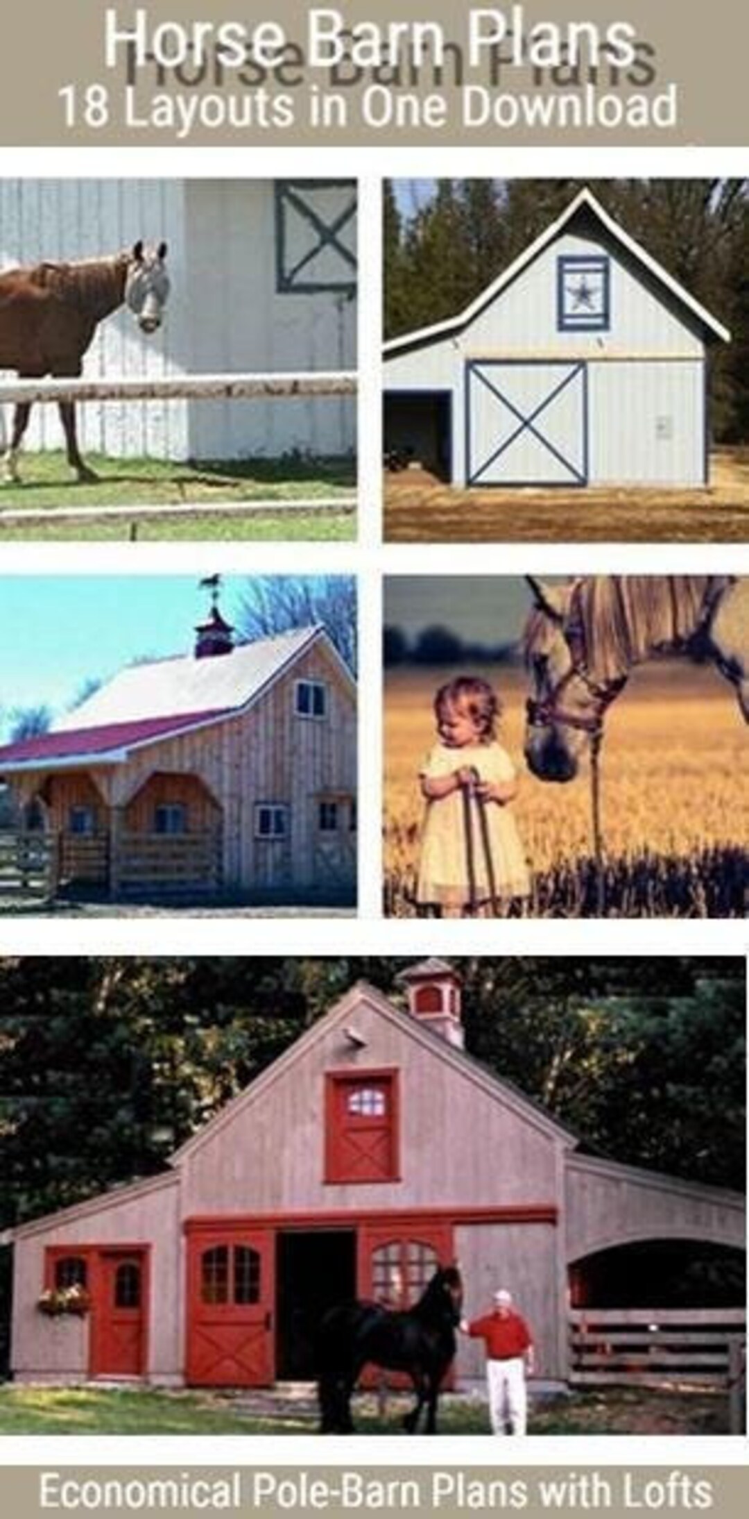 Horse Barn Plans - 18 Layouts - PDF Instant Download - Lofts - Economical Pole-barn Construction ...