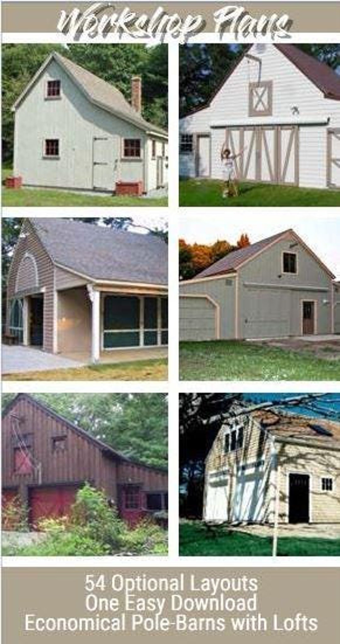Workshop Plans 54 Layouts Lofts Economical Pole-barn Construction - Etsy