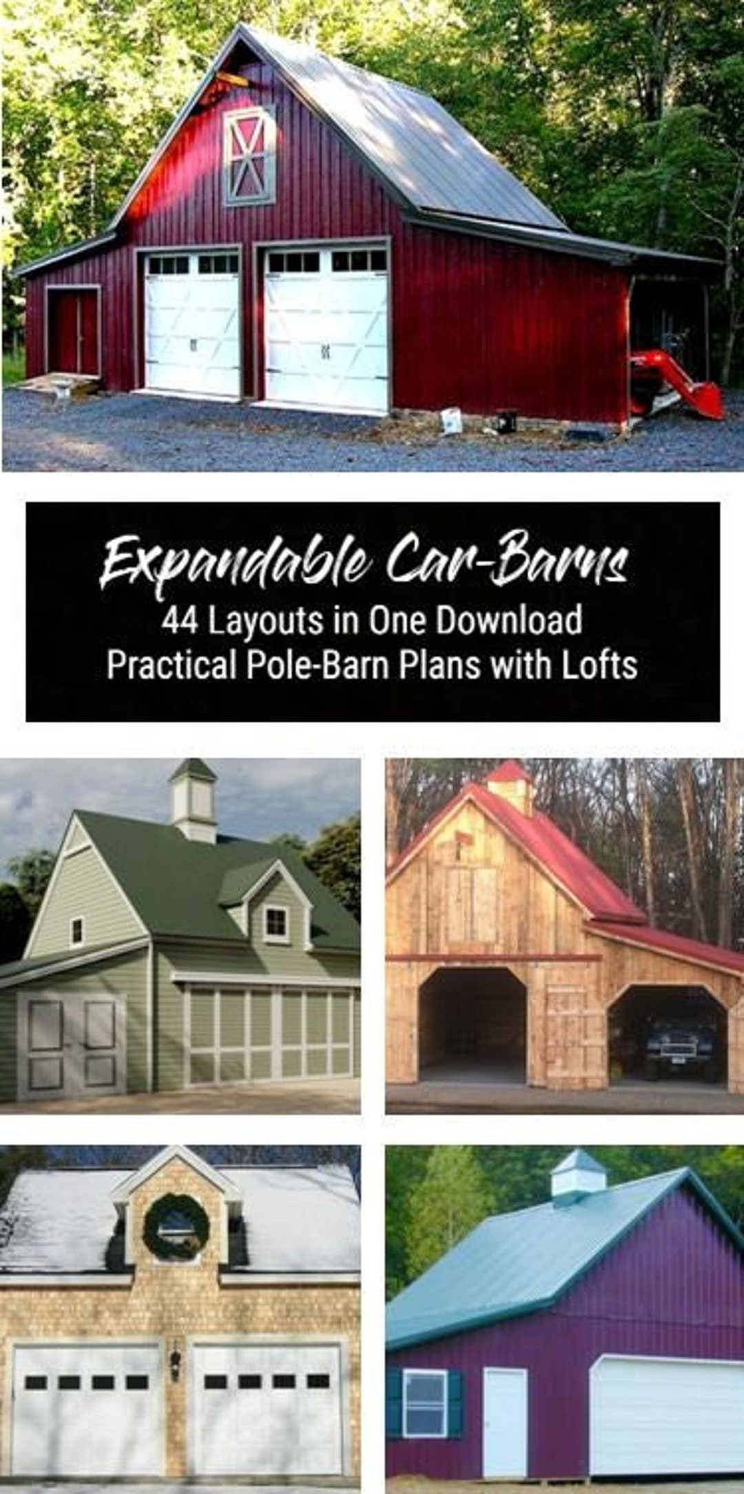Expandable Car Barn Plans 44 Layouts Lofts Economical Pole-barn Construction - Etsy