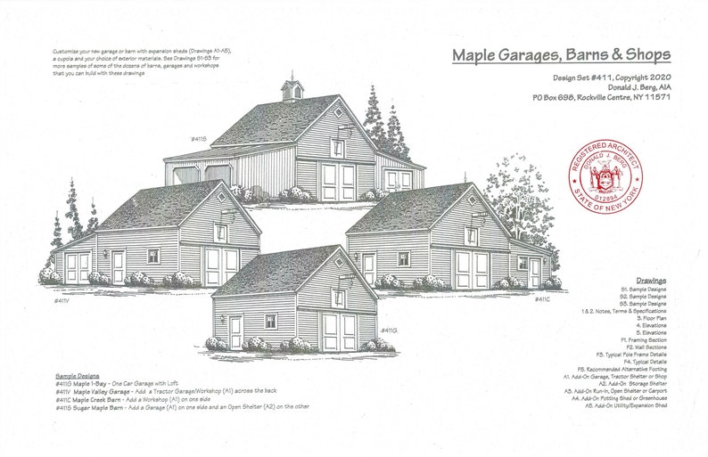 Maple Garage and Barn Plans, 16 Layouts With Loft - Etsy