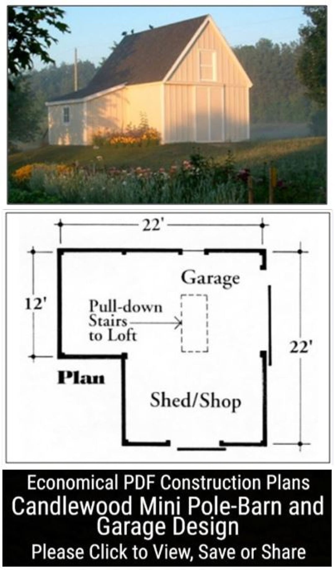 Candlewood Mini-barn and Garage Plans With Loft Instant Download Plans ...