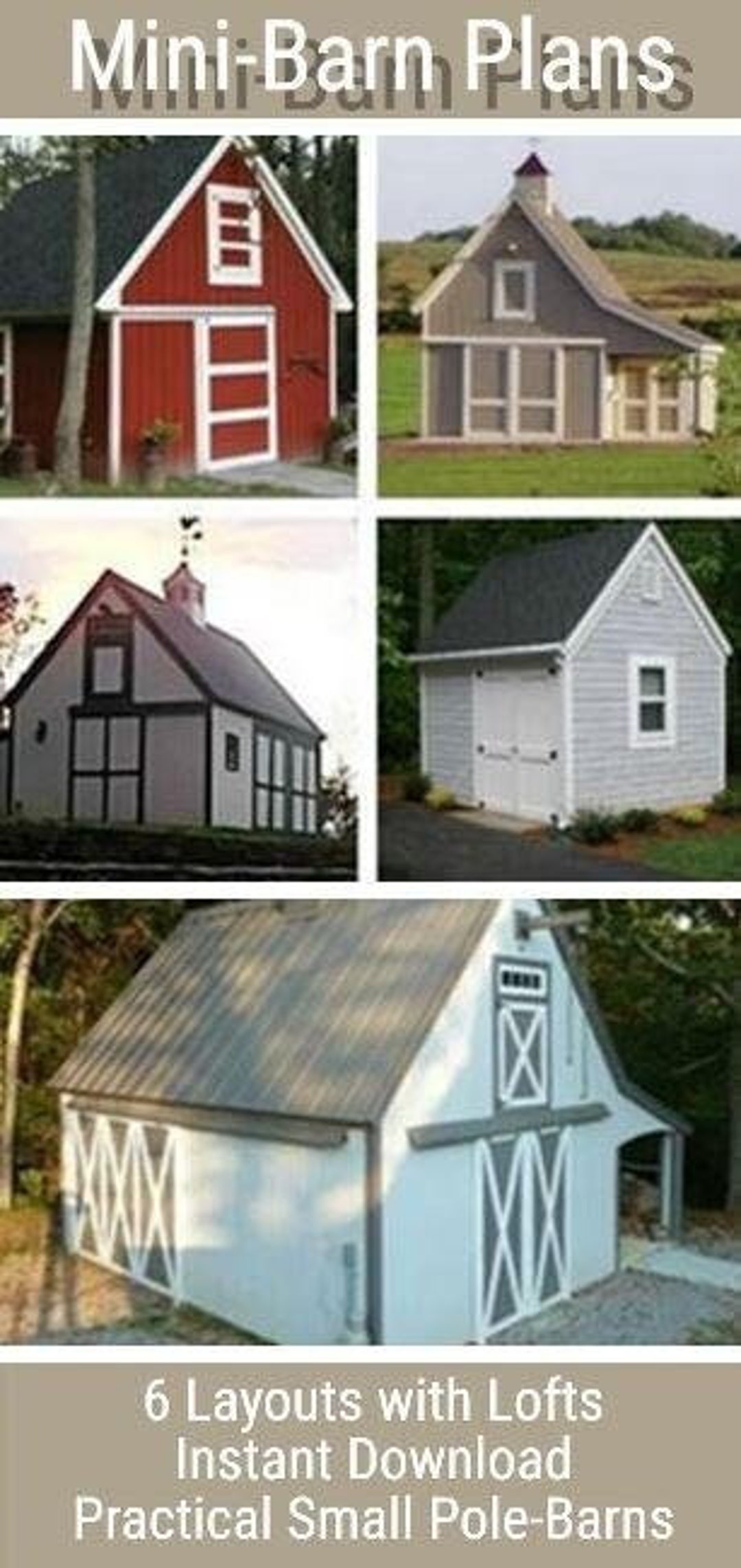 Mini Pole-barn Plans -small Barn Plans - Garage Plans - 6 Layouts ...