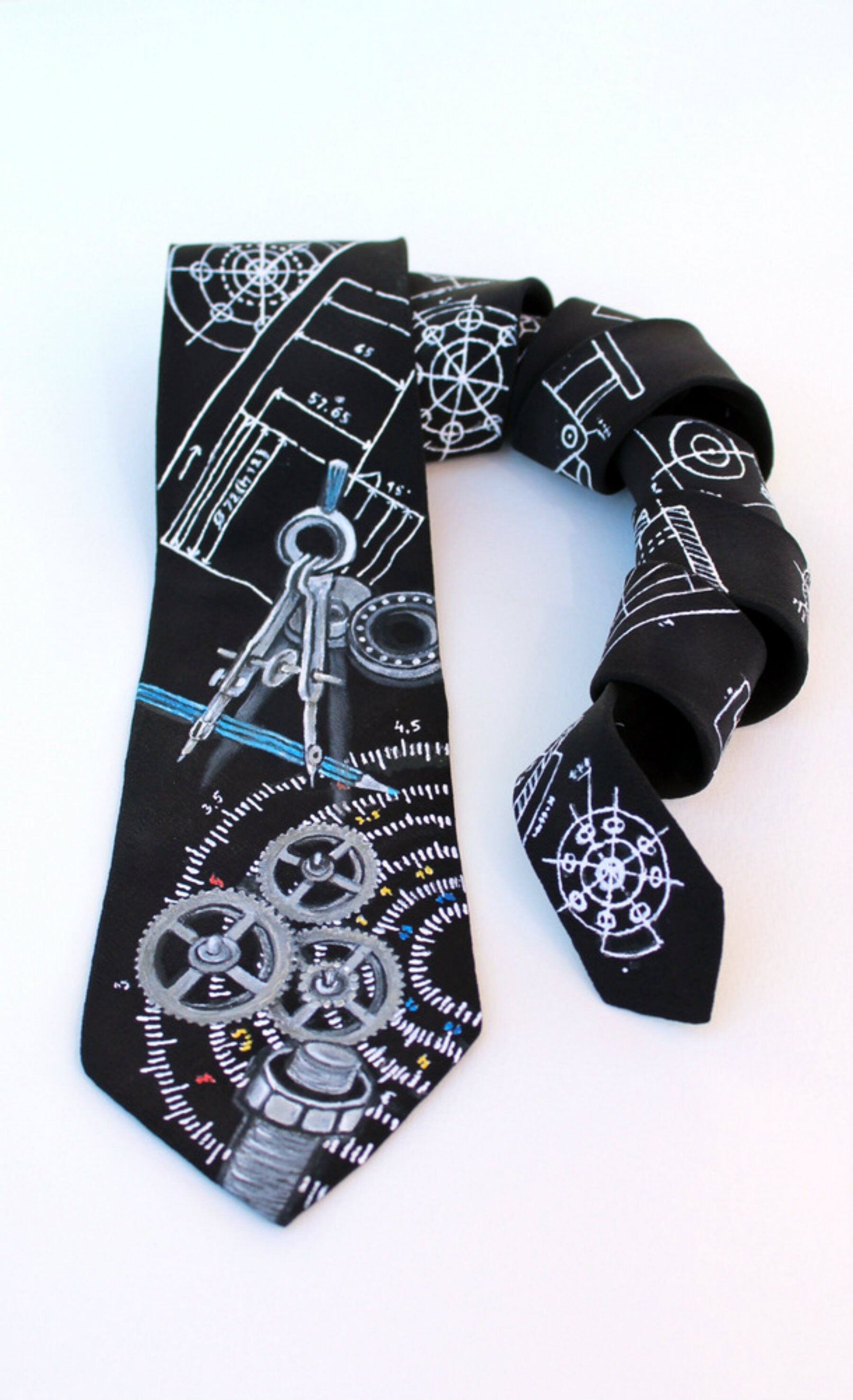 Engineering Silk Tie, Hand Painted Silk Tie, 100% Silk Tie, Technical ...