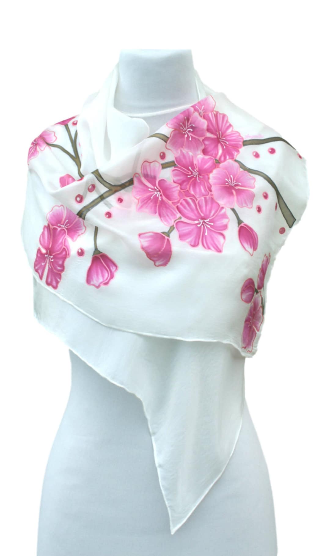 Sakura Silk Scarf, Cherry Blossom Silk Scarf, Hand Painted Silk Scarf ...