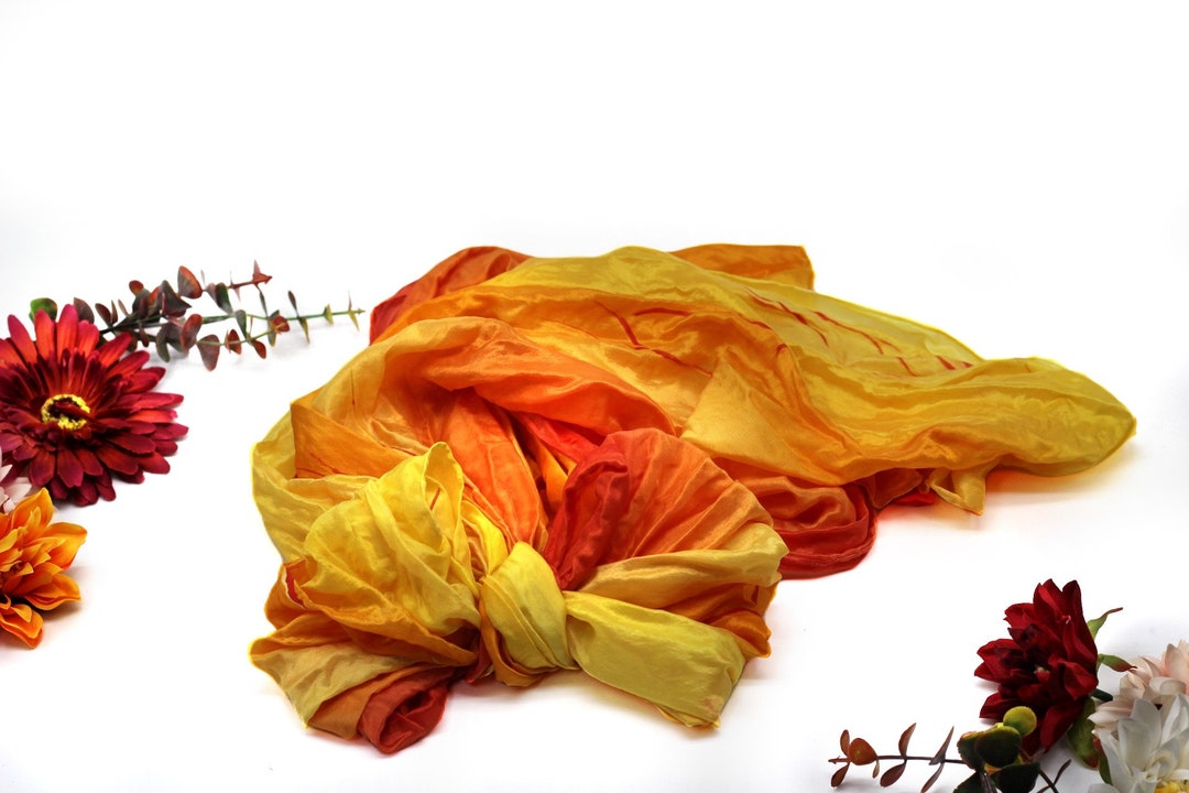 Orange Silk Scarf, Hand Painted Silk Scarf, 100% Silk Scarf, Yellow ...