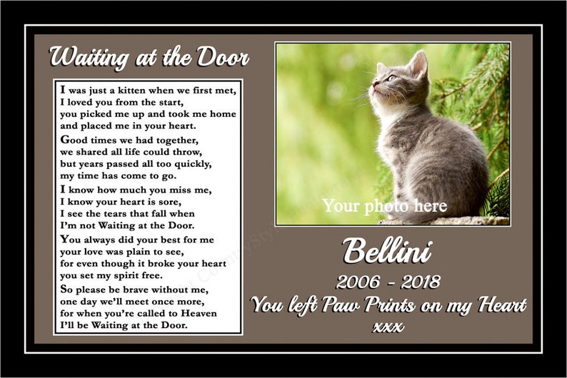 Personalised Pet Cat Memorial Bereavement Waiting at the Door Verse ...
