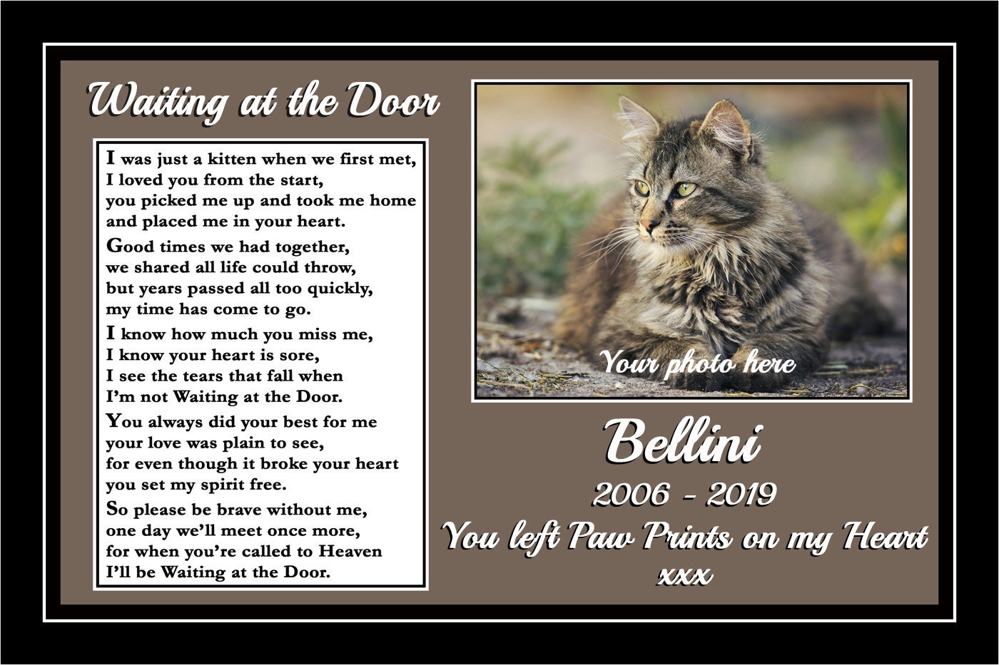 Personalised Pet Cat Memorial Bereavement Waiting at the Door Verse ...