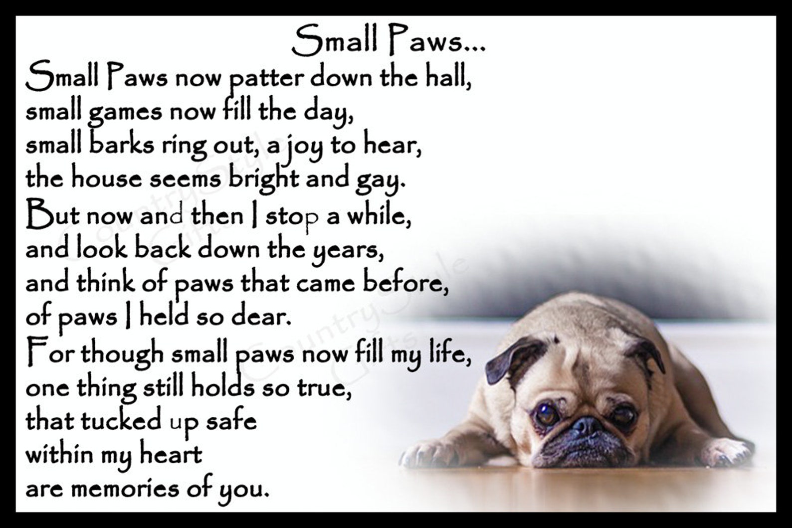 Pug Pet Dog Memorial Rainbow Bridge Verse Sympathy Keepsake | Etsy UK
