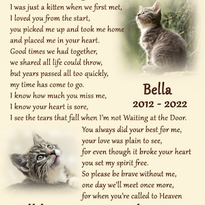DIGITAL DOWNLOAD ONLY - Personalised Pet Cat Memorial File Download ...