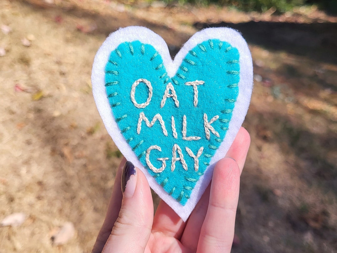 Oat Milk Gay Sew-on Felt Patch, Hand-embroidered Patch for Jackets ...