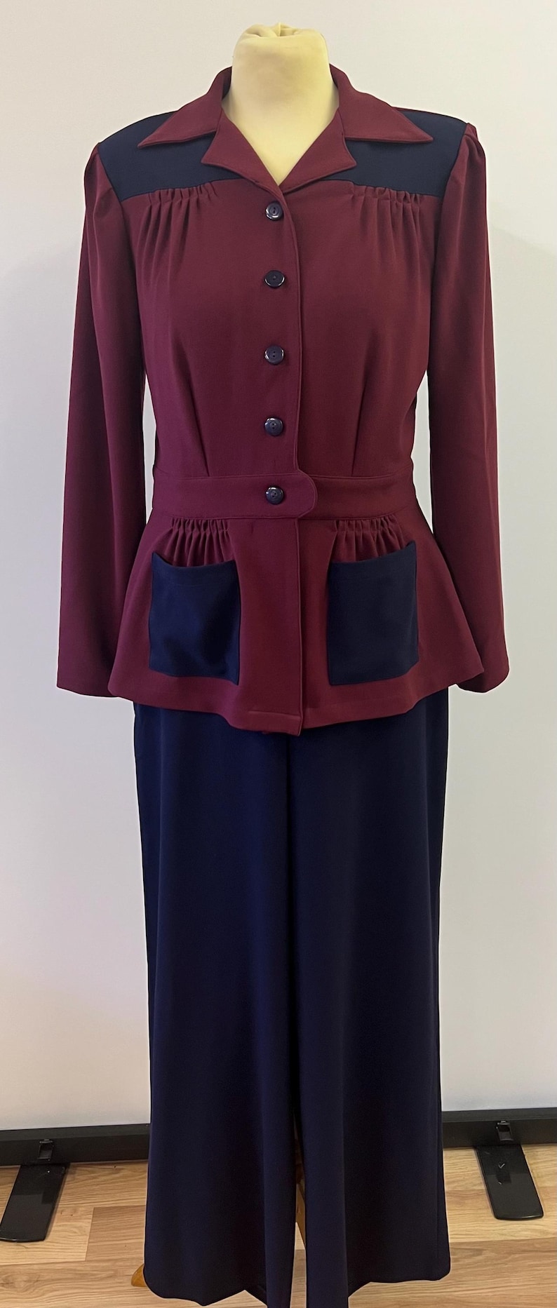 1940s Pant Suit Wine/navy, 1940s Sports Jacket, 40s Color Block, 1940s ...