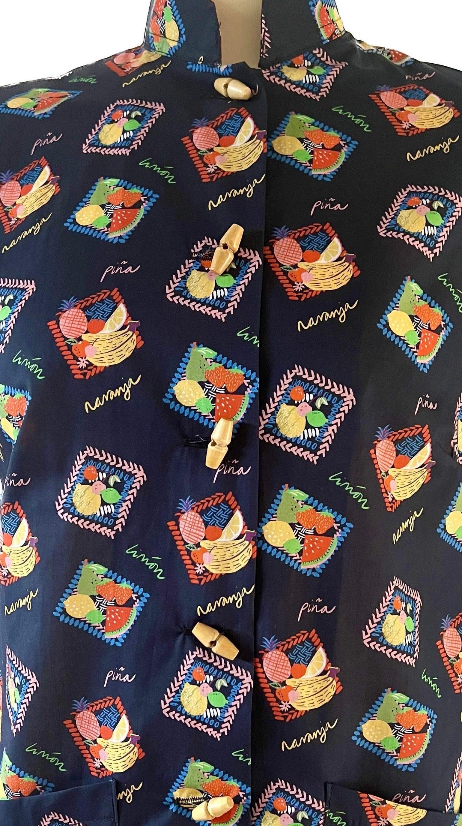 1940s 1950s Style Teatimer Tea Timer Blouse, Tutti Frutti Navy. From ...