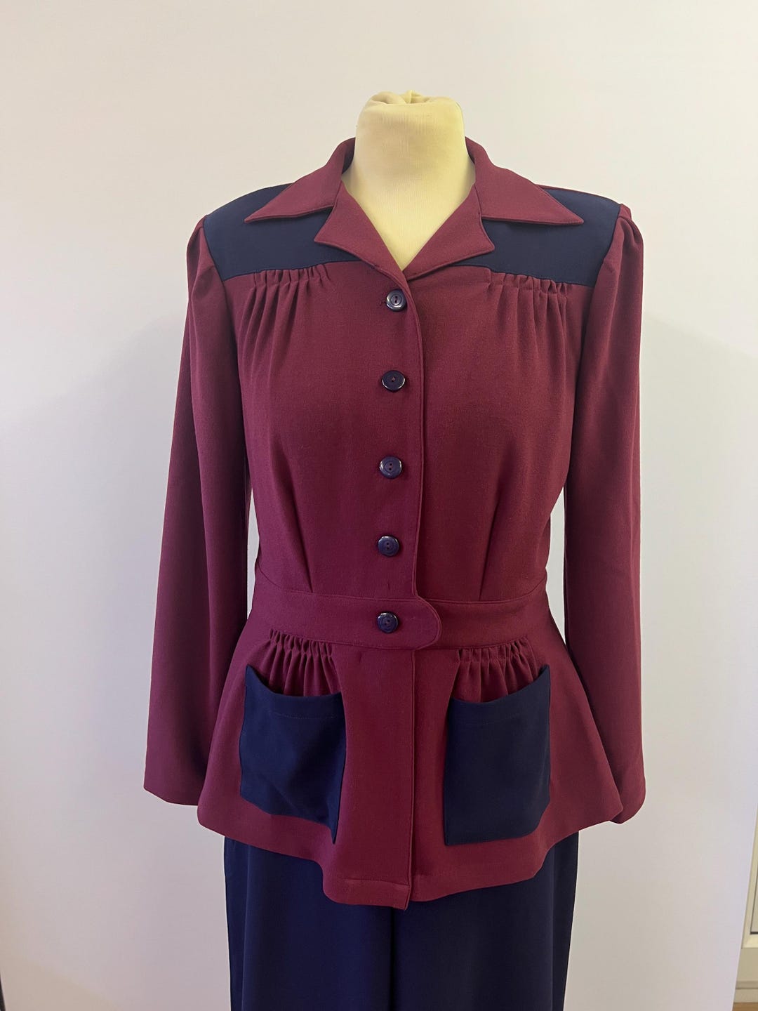 1940s Pant Suit Wine/navy, 1940s Sports Jacket, 40s Color Block, 1940s ...