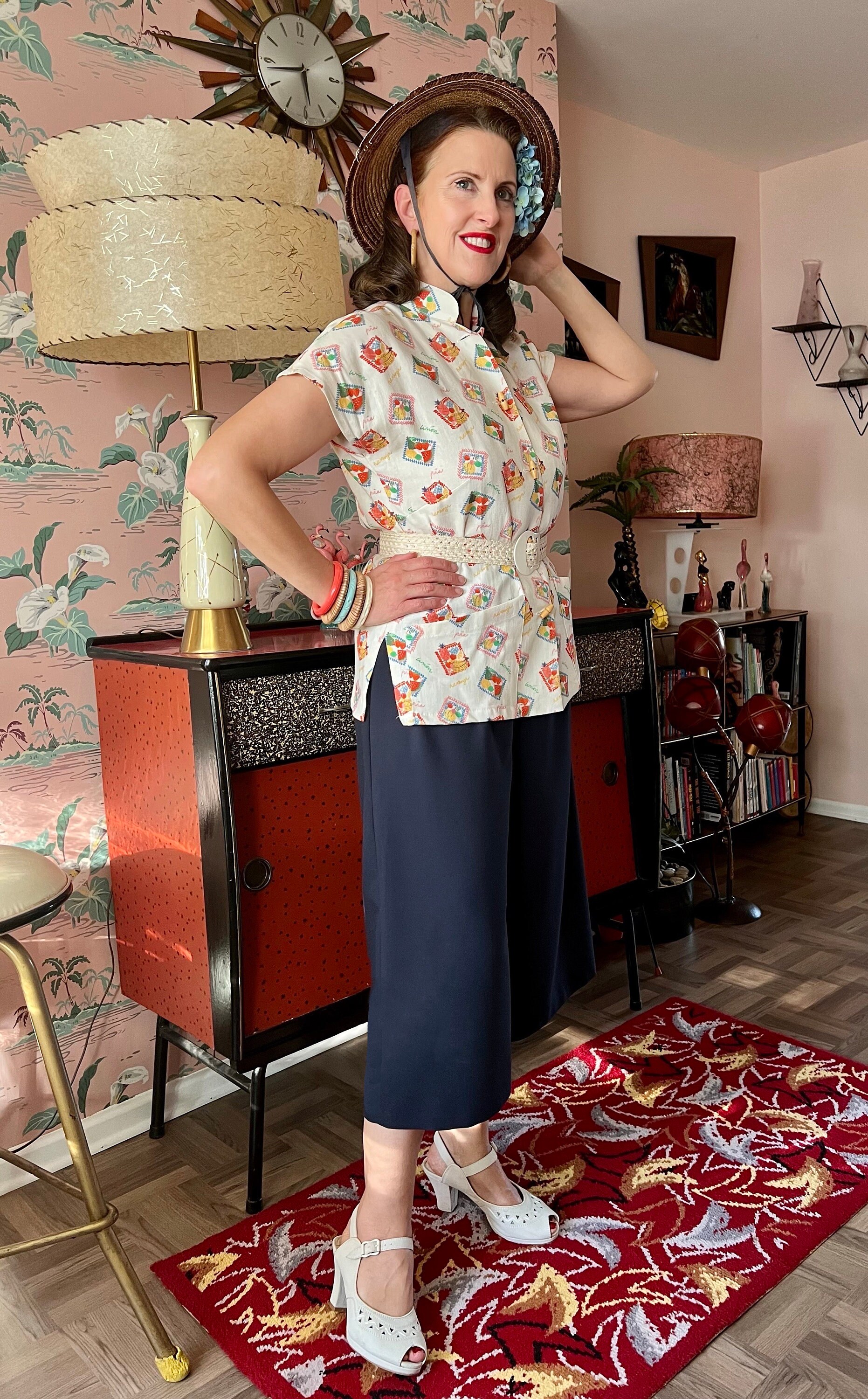 1940s 1950s Style Teatimer Tea Timer Blouse, Tutti Frutti on Cream ...