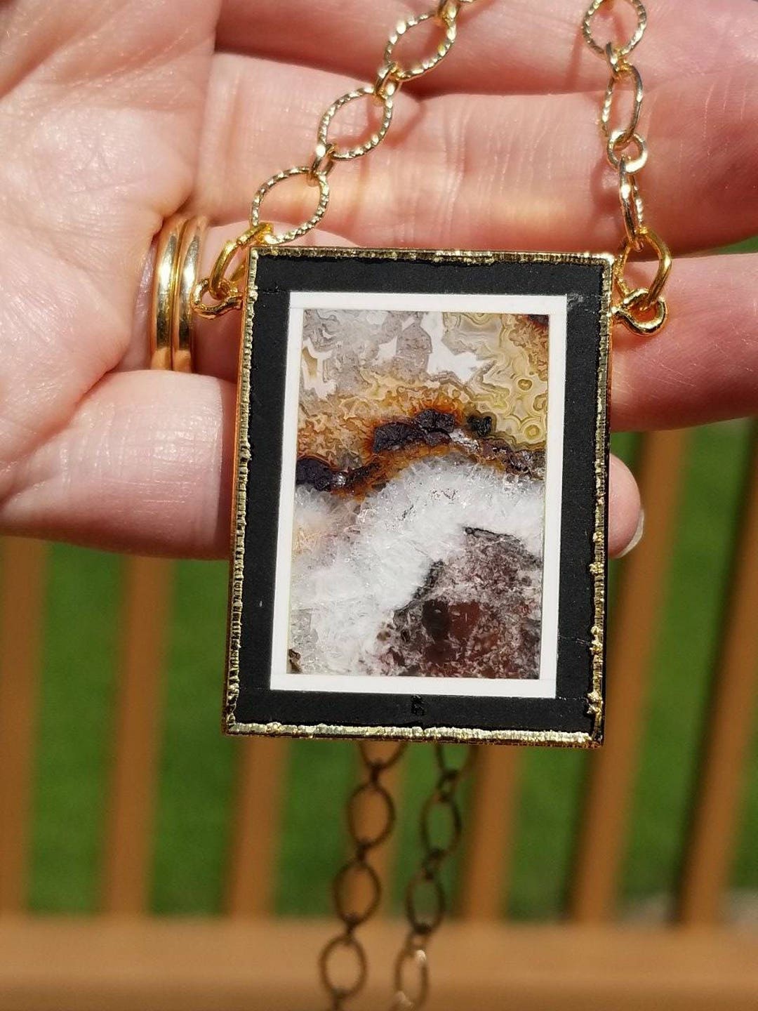 Multi Colored Ocean Jasper Onyx Intarsia Necklace With Black Onyx and ...