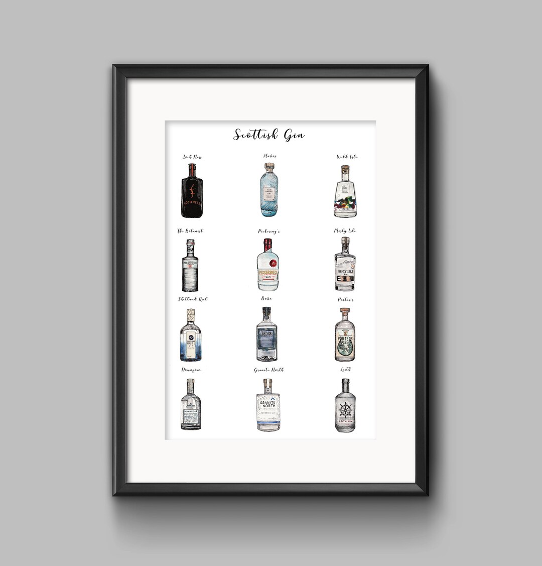 Scottish Gin Print - Gin Bottle Art Print - Etsy UK