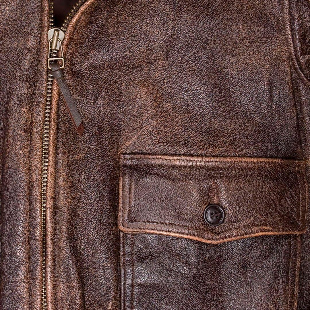 Men’s Vintage Leather Bomber Distressed Brown Flight Shearling Collar ...