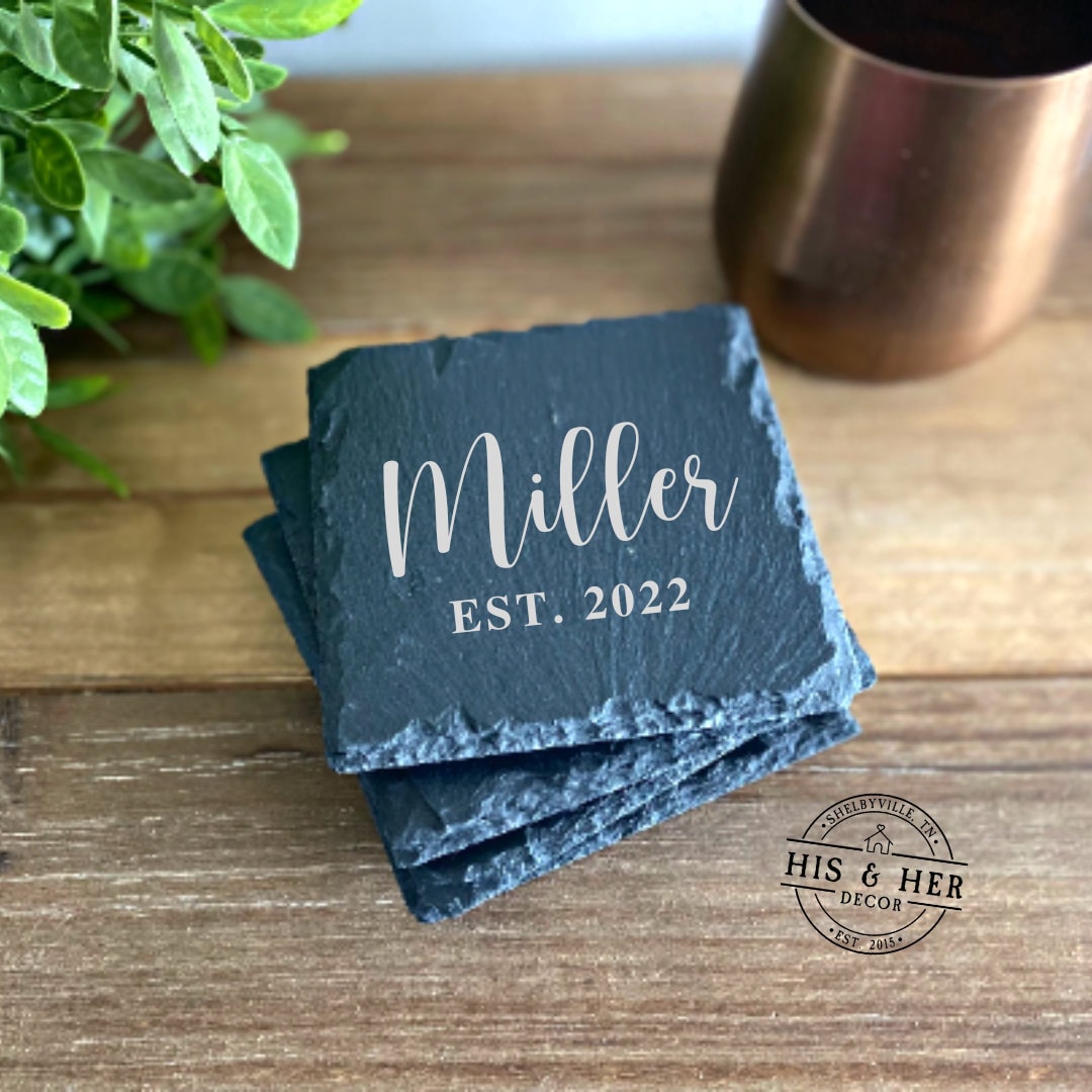 Set of 4 Slate Drink Coasters Engraved Coasters Custom - Etsy
