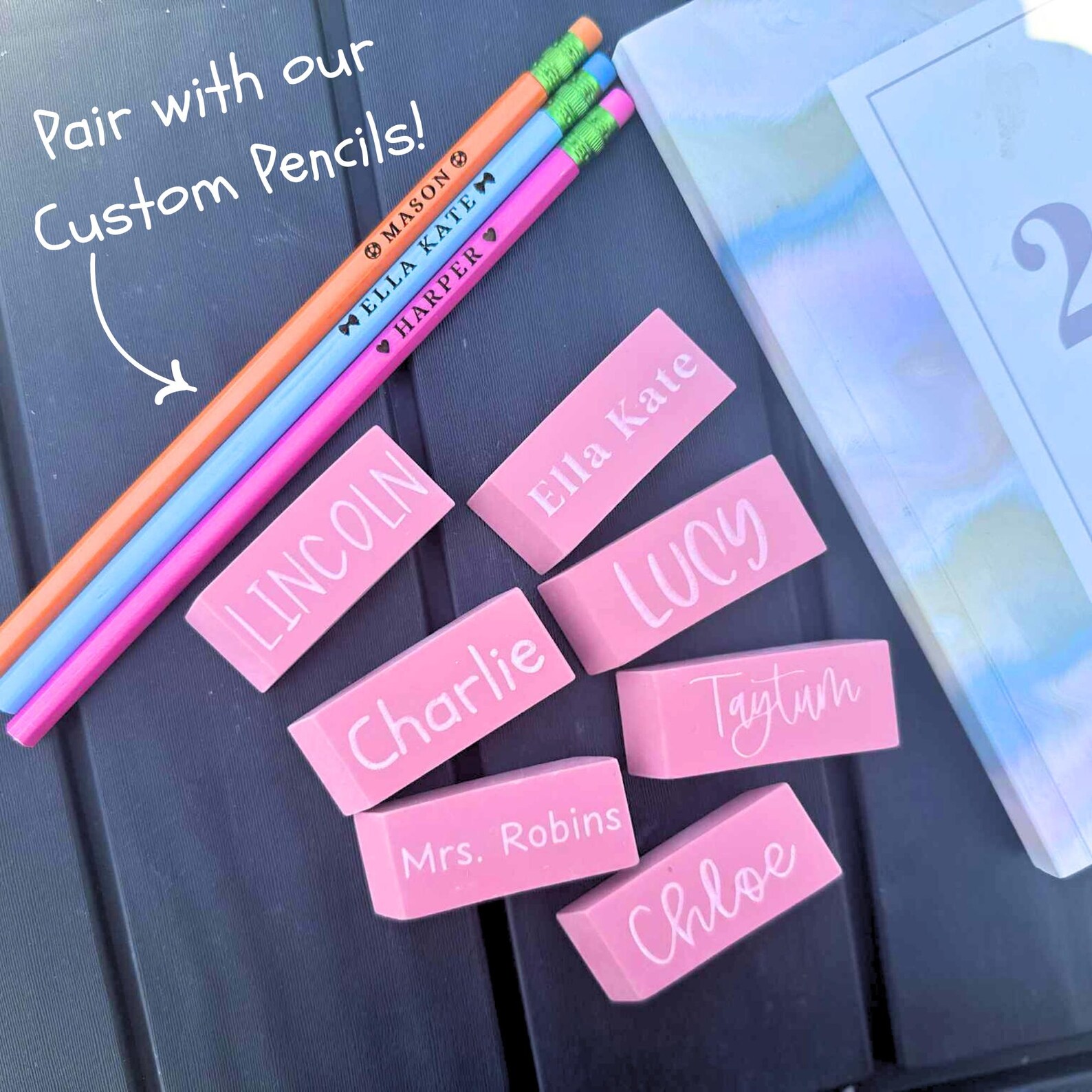 Custom Pink Erasers With Names, Back to School Gift Supplies, Name ...