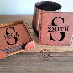 Set of 6 Leather Engraved Coasters | Coasters Personalized | Coaster ...