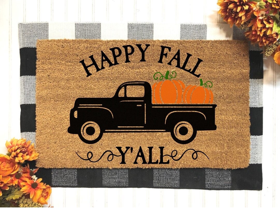 Happy Fall Yall Doormat | Truck With Pumpkins | Fall Doormat | Fall ...