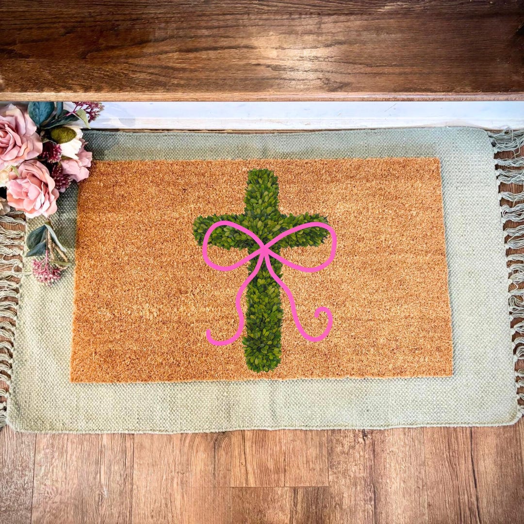 Greenery Cross With Coquette Doormat | Easter Doormat | Christian ...