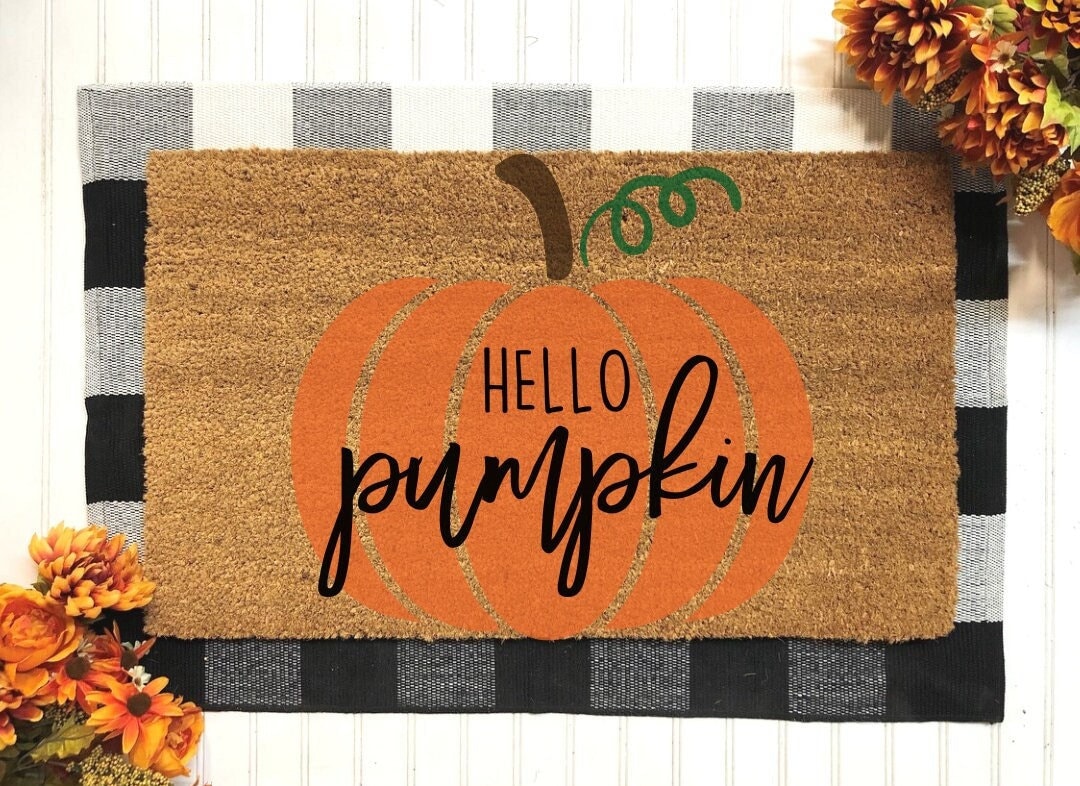 Large Hello Pumpkin Doormat | Hello Pumpkin Welcome Mat | Fall Decor ...
