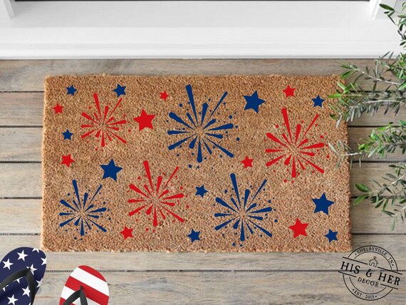 July 4th Fireworks Door Mat 4th of July Decor Patriotic | Etsy