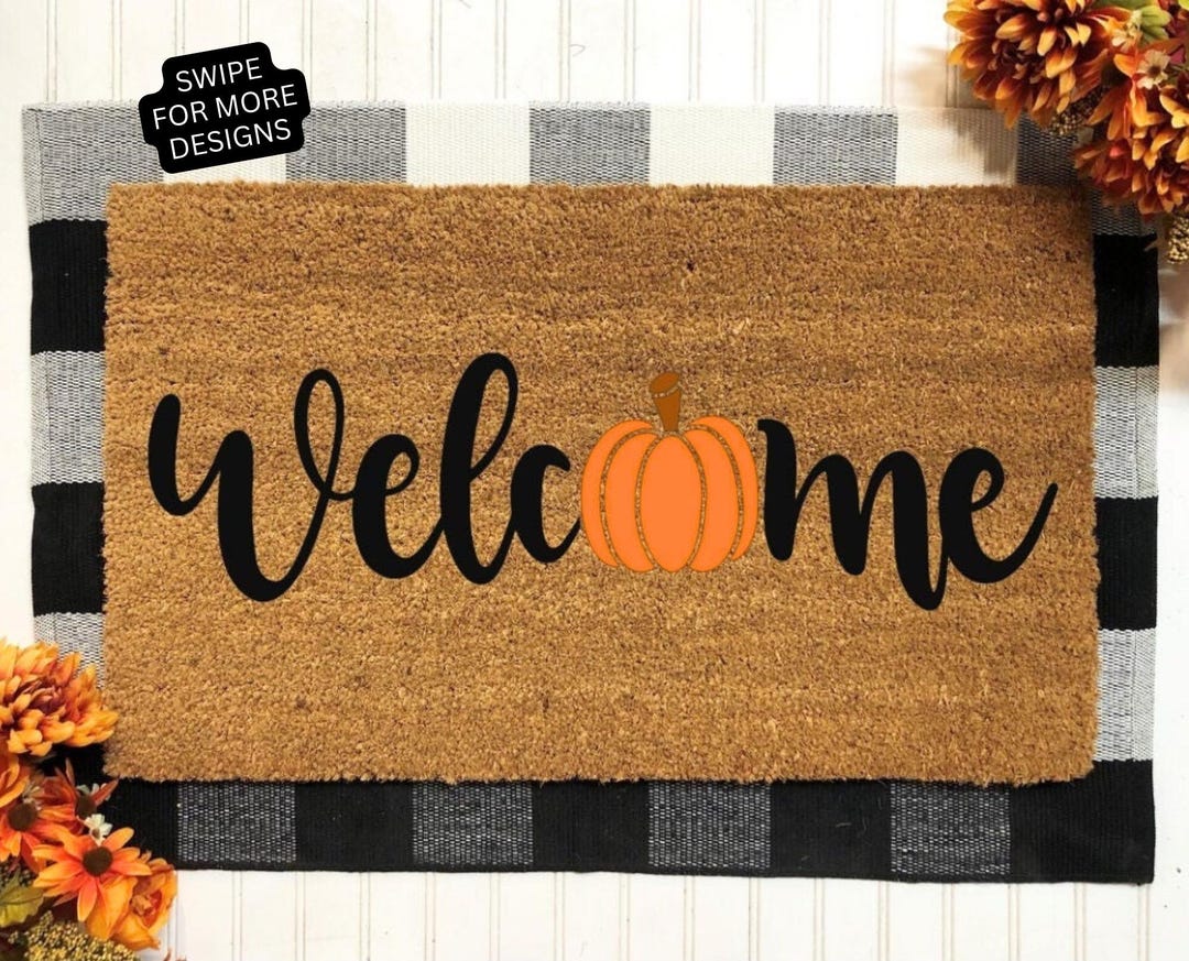 Cute Pumpkin Door Mat, Welcome Pumpkin Door Mat, Welcome Mat, Pumpkins ...