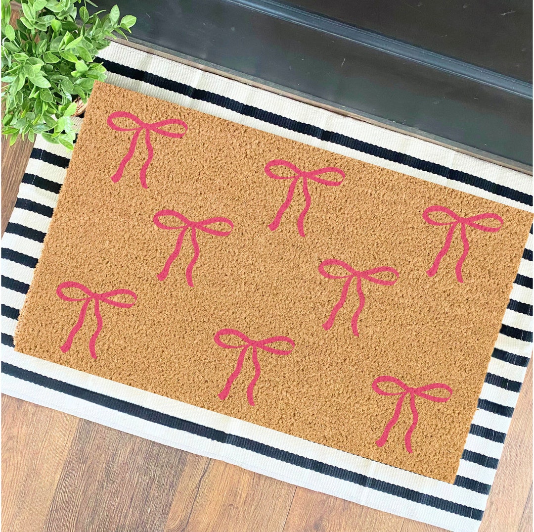 Bow Print Doormat Bows Pink Bows Gift for Her Welcome Mat Porch Decor New Home Gift Birthday ...