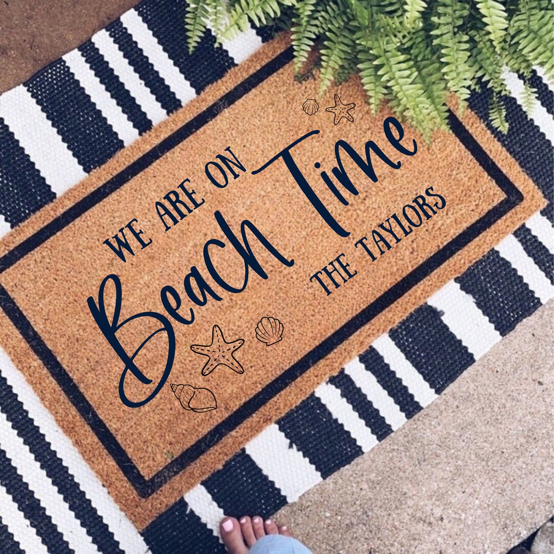 We Are on Beach Time LAST NAME | Custom Doormat | Personalized Doormat ...