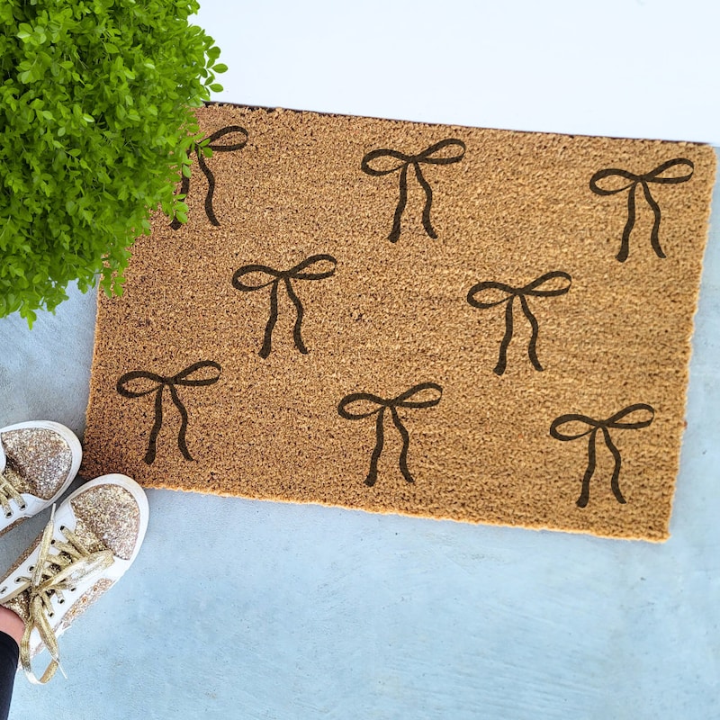 Black Bow Welcome Mat - Etsy
