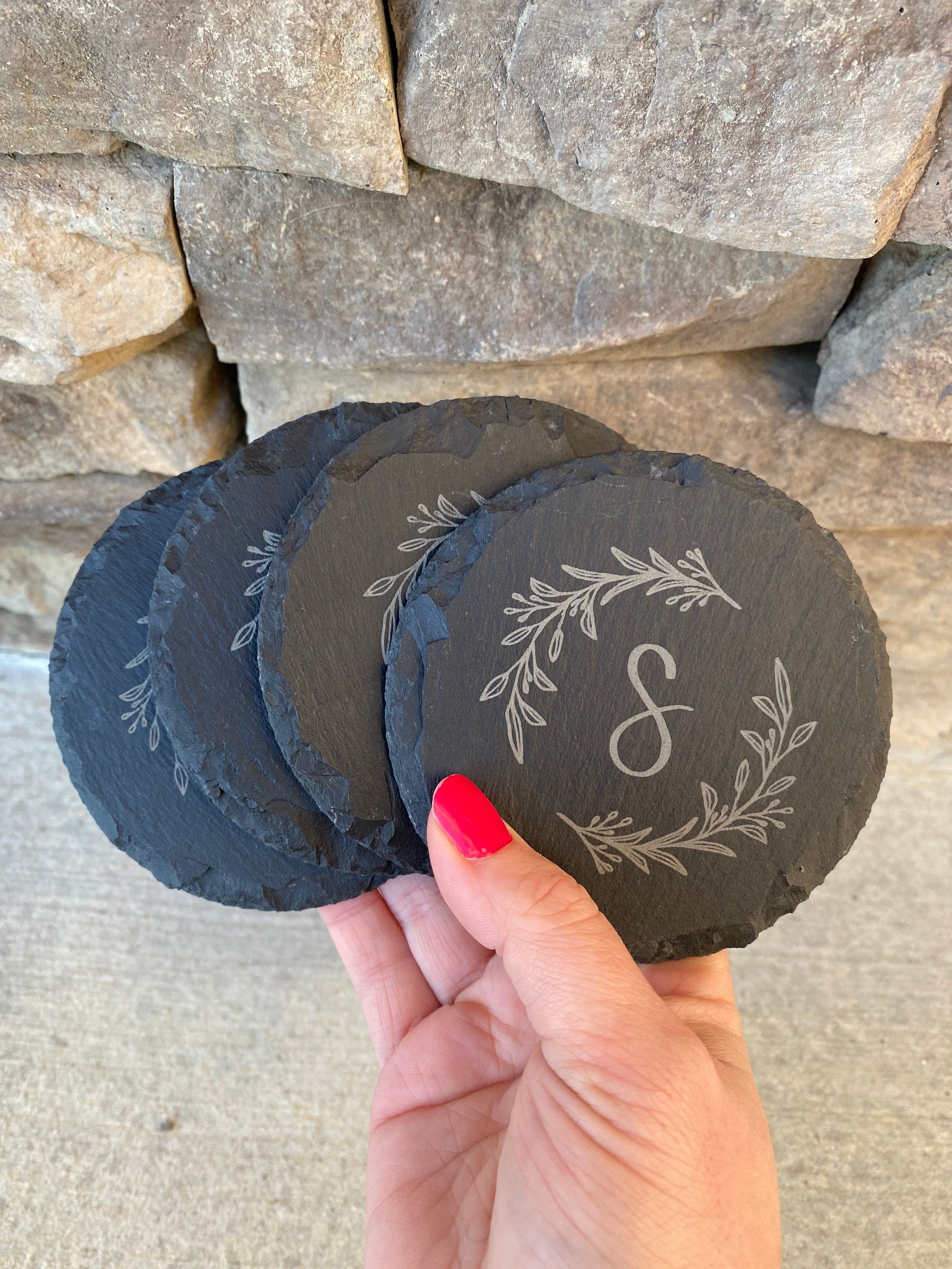 Set of 4 Slate Drink Coasters Engraved Coasters Custom - Etsy