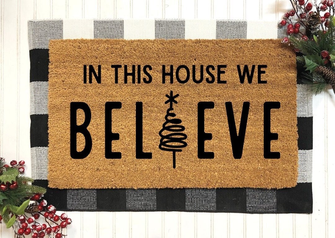 In This House We Believe Doormat | Religious Christmas | Christmas ...