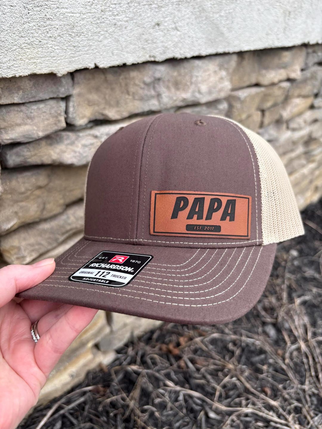 Papa Hat | Personalized Leather Patch Richardson 112 Hat | Custom Patch ...