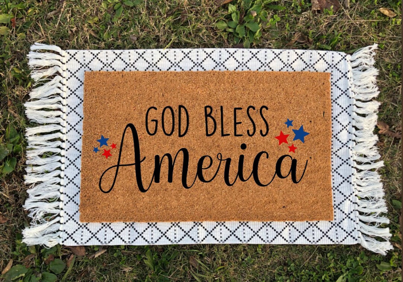 God Bless America Door Mat | Patriotic Door Mat | 4th of July Decor ...