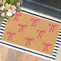 Welcome Pink Bow Doormat, Watercolor Pinky Bow Welcome Doormat ...